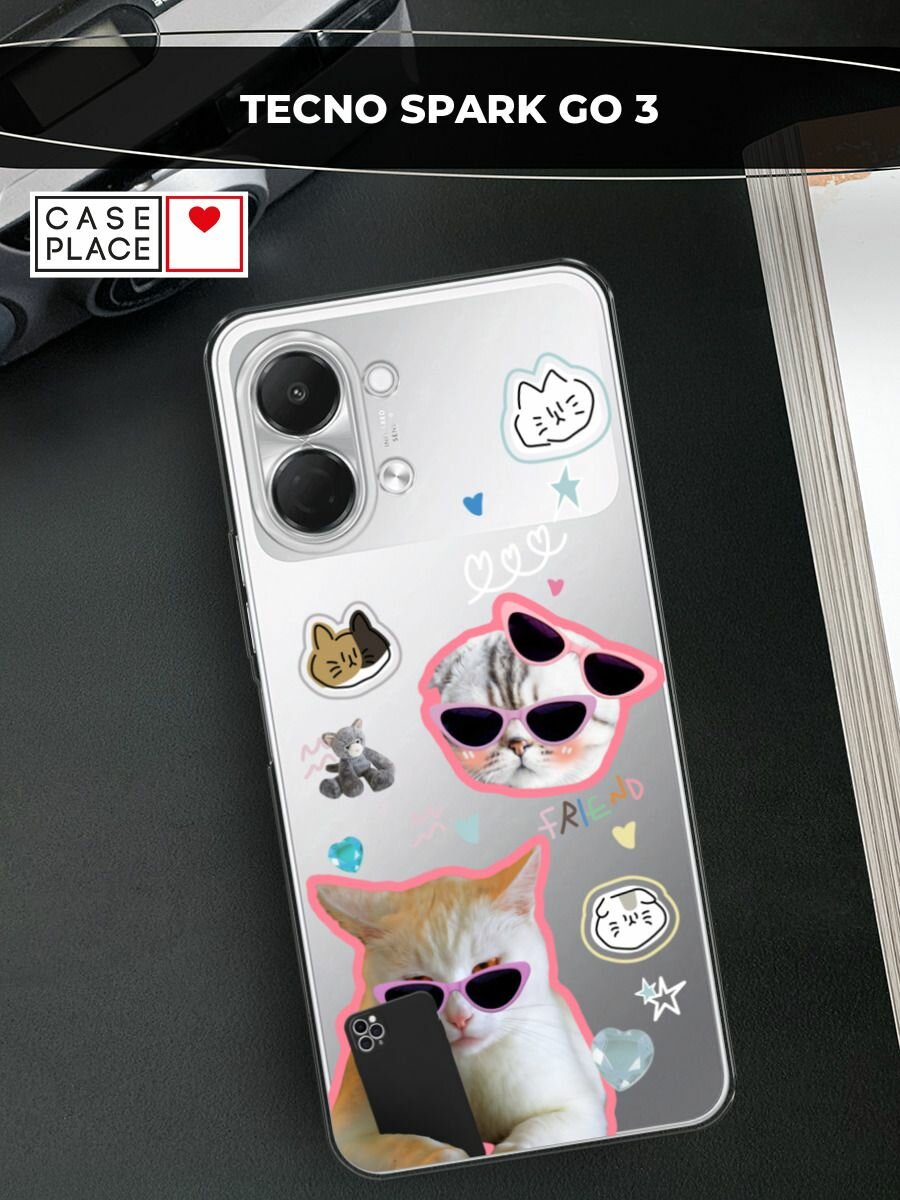 Чехол на Tecno Spark Go 3 / Текно Спарк Го 3 с принтом Котики в очках 2, прозрачный