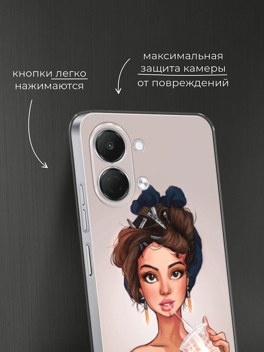 Чехол на Tecno Spark Go 3 / Текно Спарк Го 3 с принтом Девушка с фраппе — фото 1