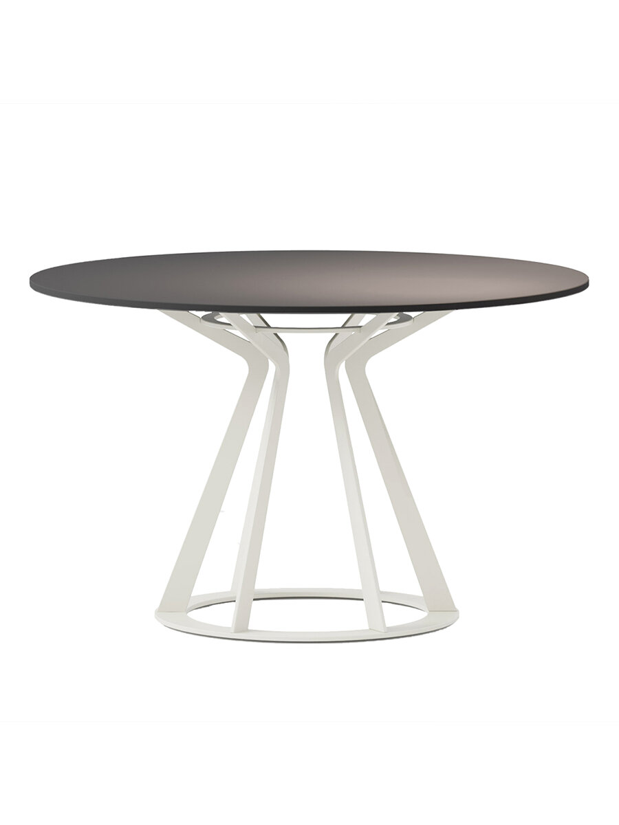 Стол Меркури темно-серый матовый на белой металлической опоре