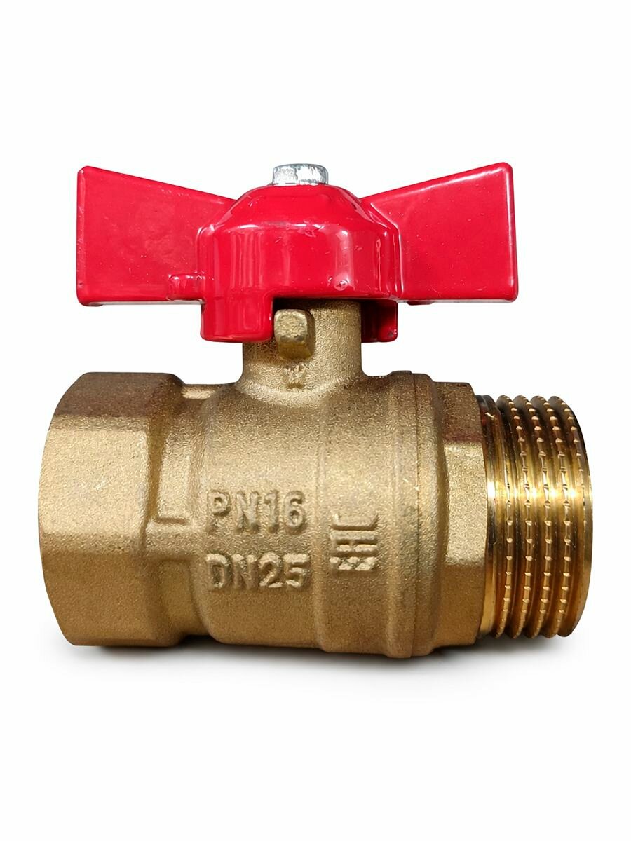 Кран шаровой 1" гайка-штуцер бабочка Ду25 Ру16 (11Б27п1)