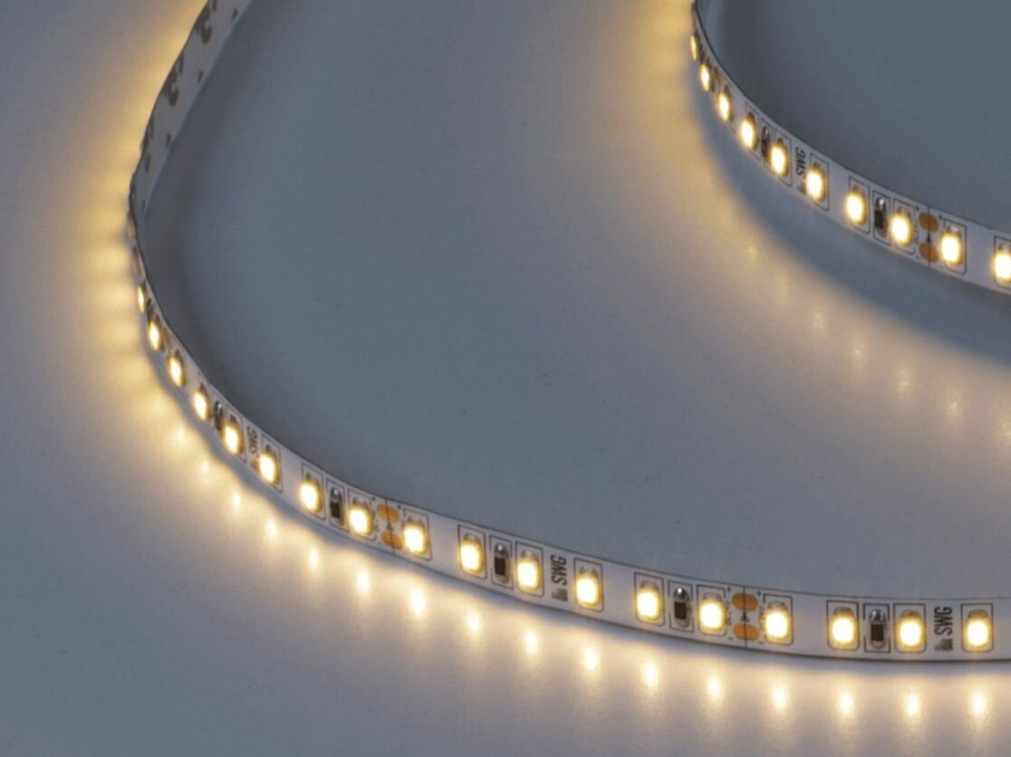 Светодиодная лента SWG "SWG2120-24-9.6-WW-M" 24V IP20 SMD2835 9.6 Вт/м, 900 Лм/м, 120 диодов на 1 метр, ширина 8 мм, цвет теплый белый