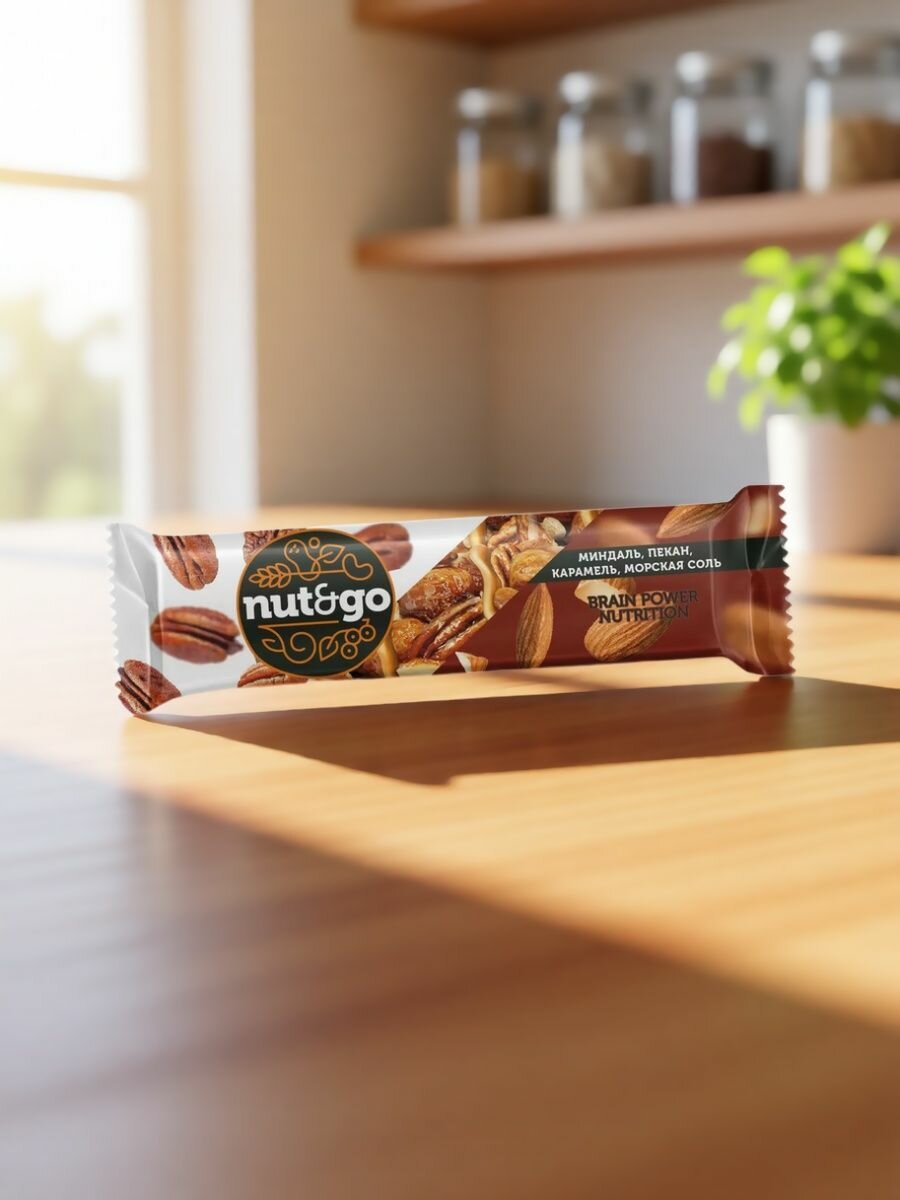 Батончик с миндалём, пеканом, карамелью, морской солью Nut and Go, 36 г, 2 шт