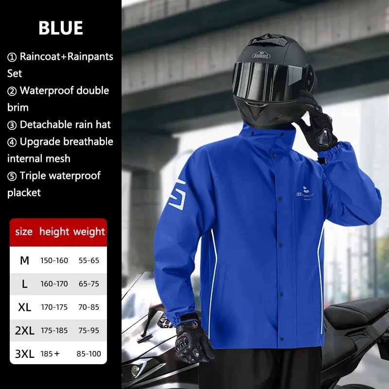 Комплект дождевика и дождевых брюк: полная защита от ливня для езды на Синий, XXXL, BLUE
