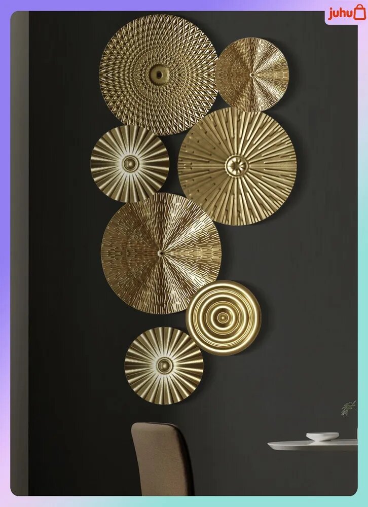 Золотистые металлические круглые панели для стен, 7 шт, интерьерный декор