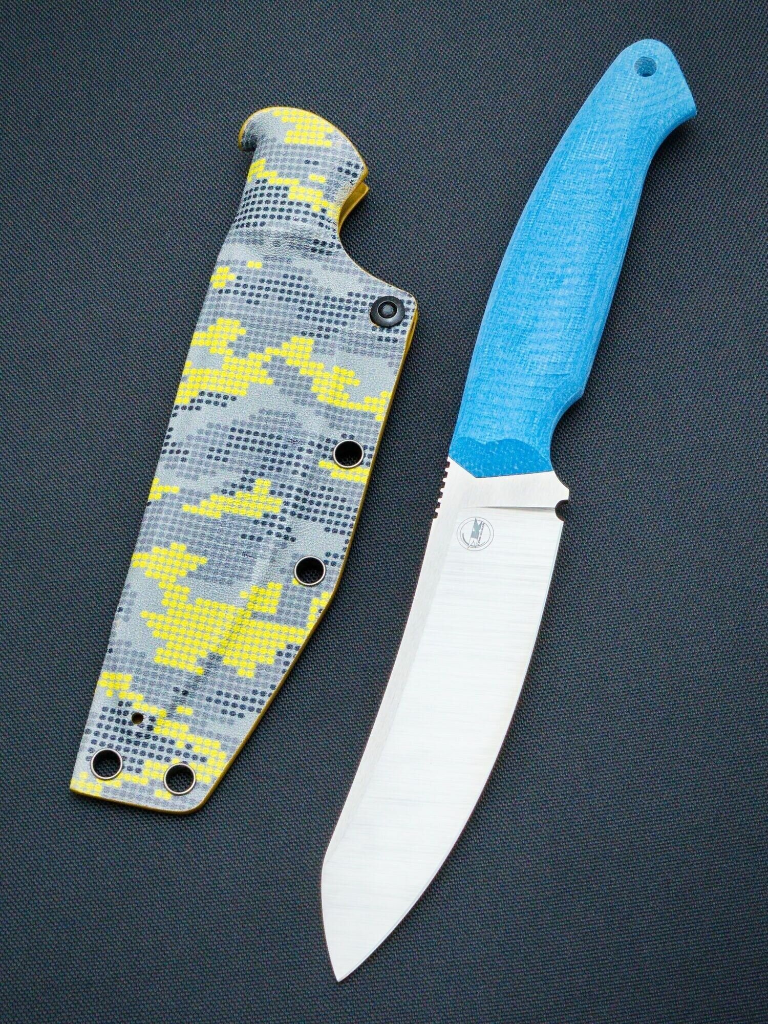 Нож туристический Сунгай, AUS-10 Cryo, Сатин, Микарта Синий, 7 Ножей (Seven Knives)