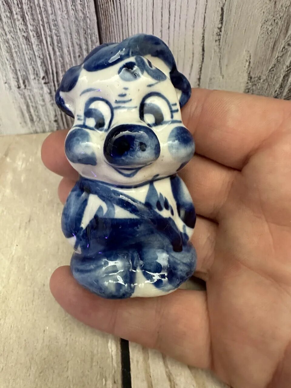 Cтатуэтка Хрюшка Гжель Фарфор винтажная Авторская шикарная