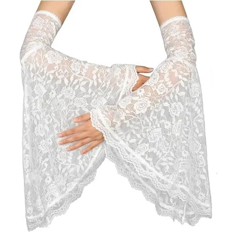 Митенки кружевные белые женские, свадебные, вечерние, для танцев, аксессуар для костюма, полиэстер, универсальный размер