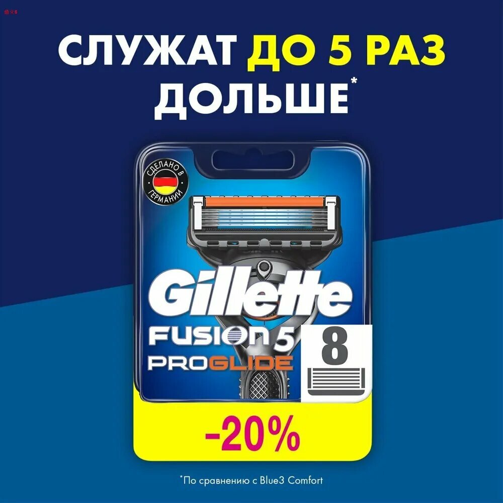 Fusion ProGlide Men's Shaver Replacement Box, 8 шт, 5 лезвий, для труднодоступных мест для идеального гладкого бритья