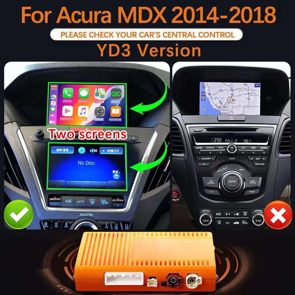 Беспроводной Apple CarPlay Android Auto декодер для Acura YD3 MDX 2014-2018 с поддержкой зеркального звена AirPlay навигации