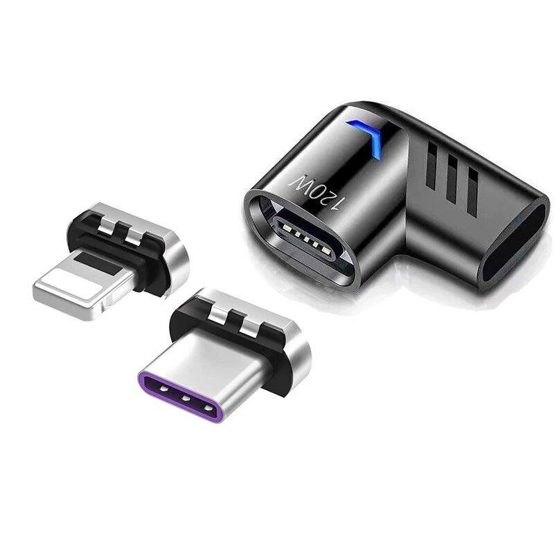 Магнитный адаптер Type-C к Apple + Type-C, черный, зарядка 120 Вт