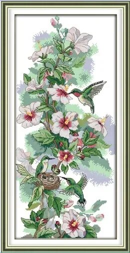 Набор для вышивания крестиком: цветы и фрукты, с нанесенным Белый, Flowers, 14ct unprint canvas