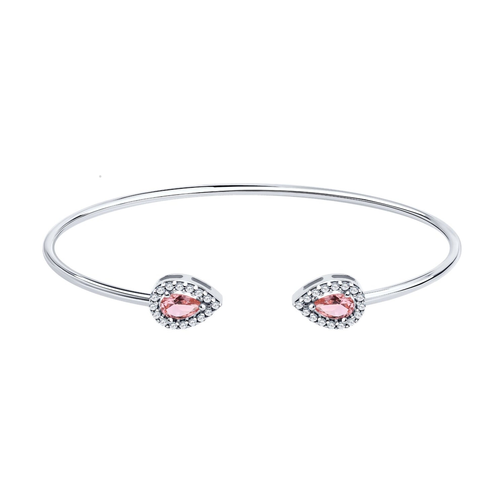 Браслет, серебро, 925 проба, родирование, фианит, морганит