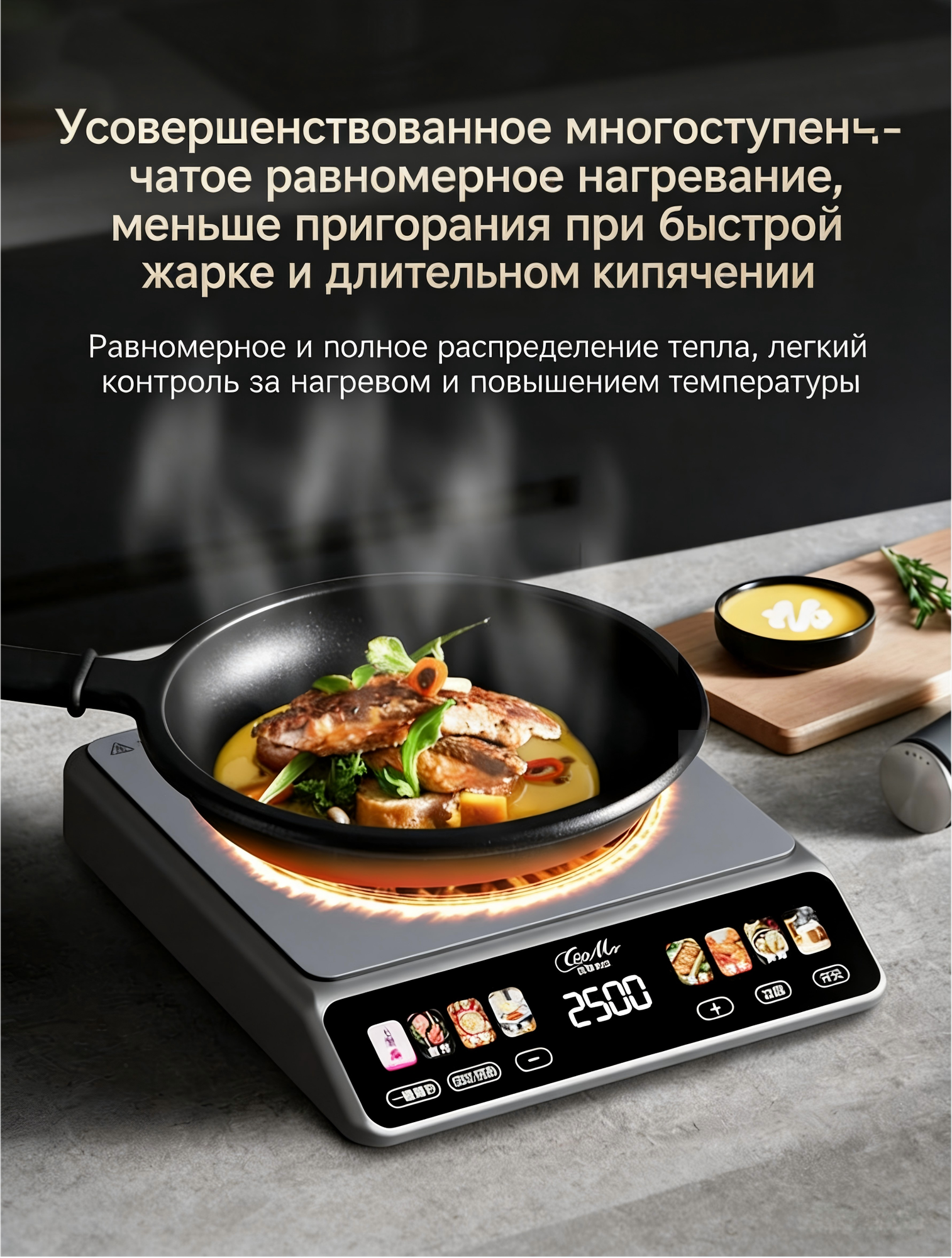 Индукционная плита CEOMR, 2500Вт, 11 дюймов, равномерный нагрев, 24 ч отложенный старт