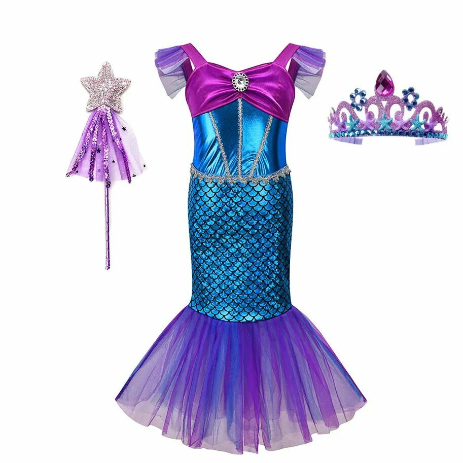 Платье-русалка принцесса для девочек 2-10 лет 5-6T(TAG 130), Mermaid 02