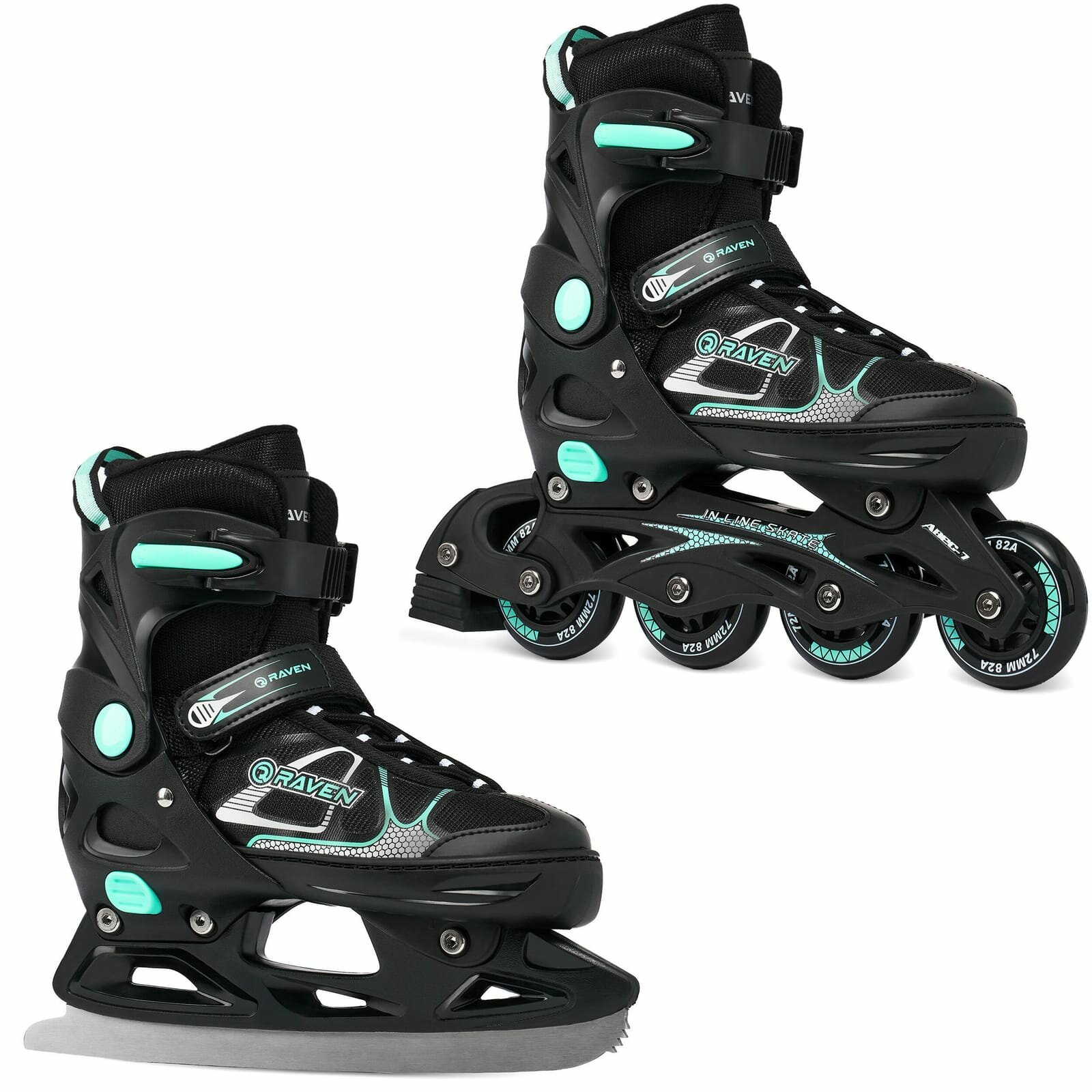 DECATHLON ролики Raven Spirit, черный/аквамариновый зеленый, размер 40-43