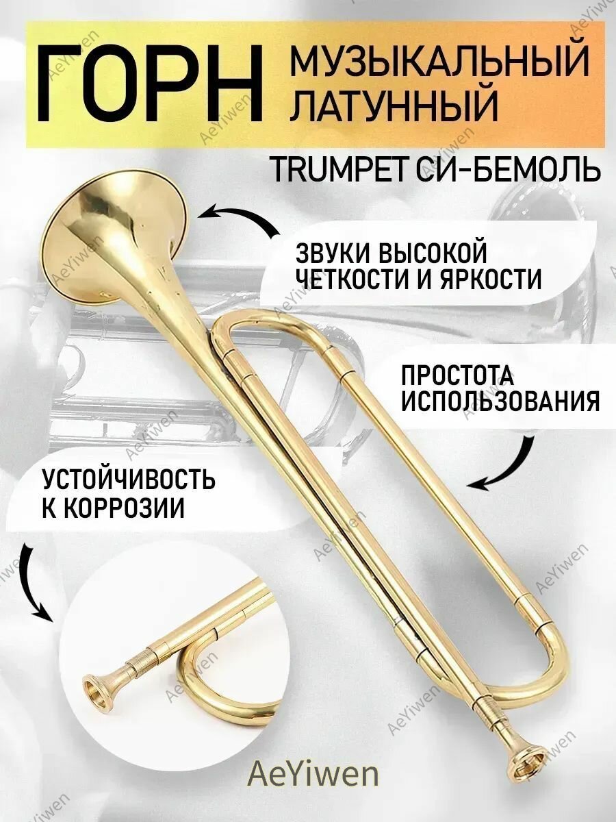 Ионерский горн с мундштуком коллекционный, латунь, улучшенная пайка