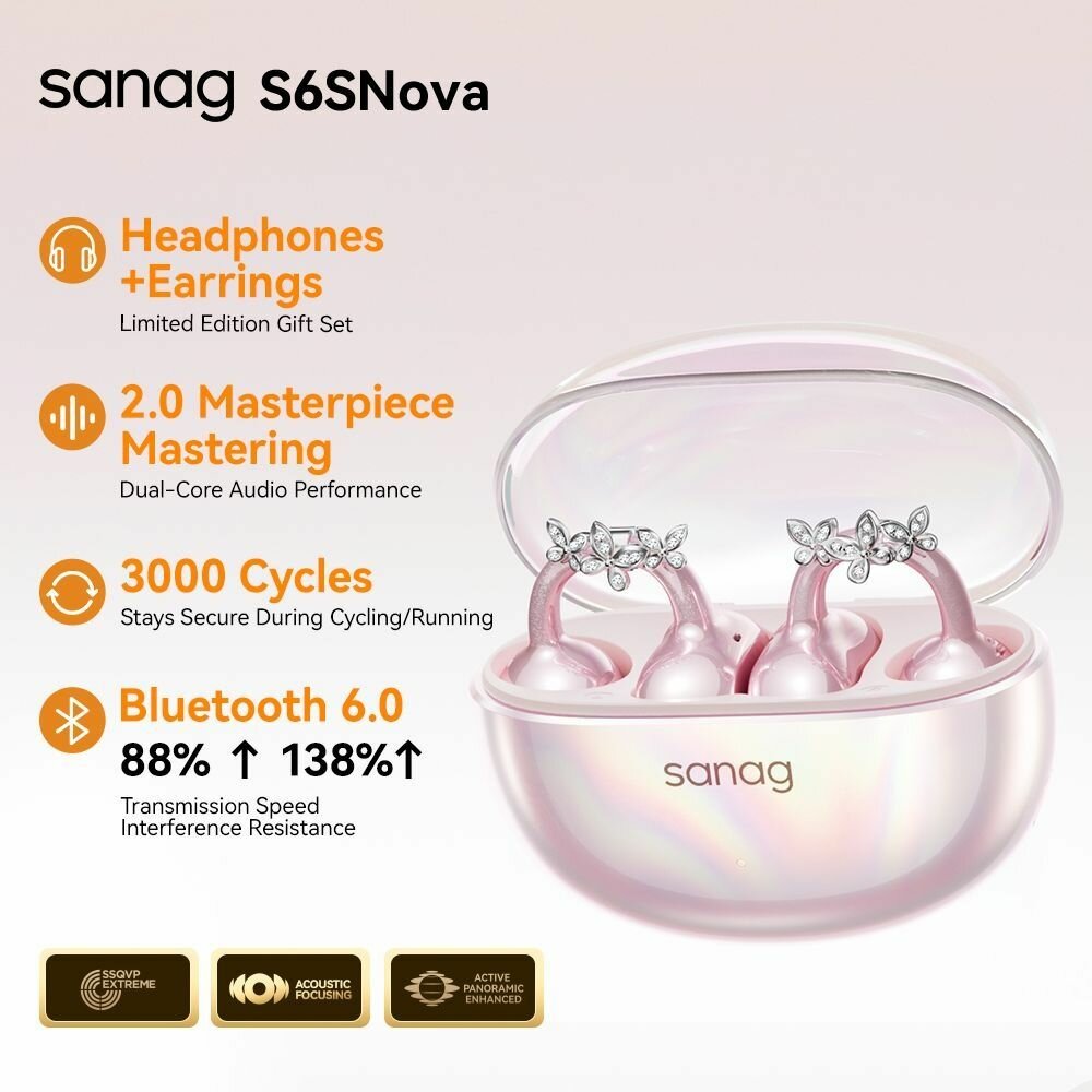 Sanag S6S Nova клипсовые наушники-серьги для женщин, беспроводные Bluetooth наушники, стильный дизайн как украшение