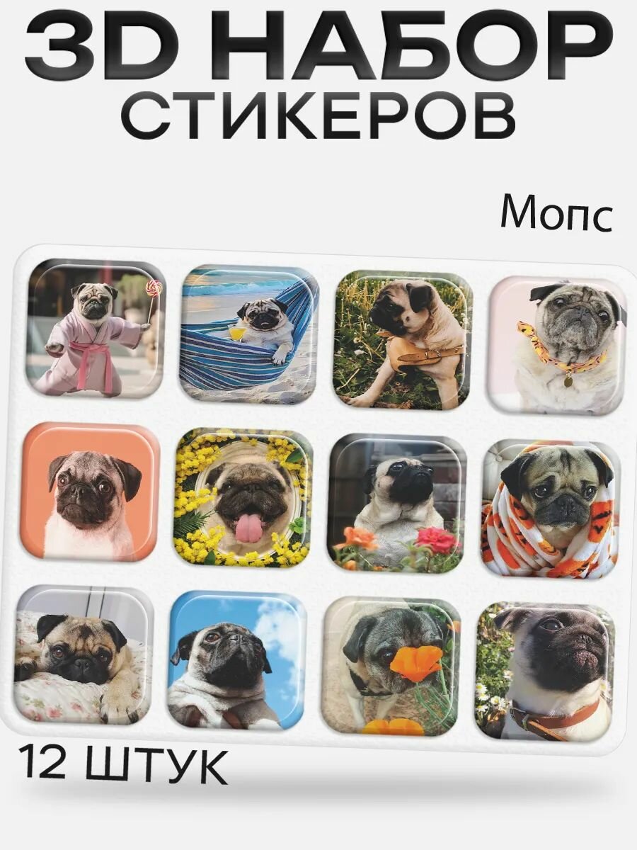 3D стикеры на телефон Мопс