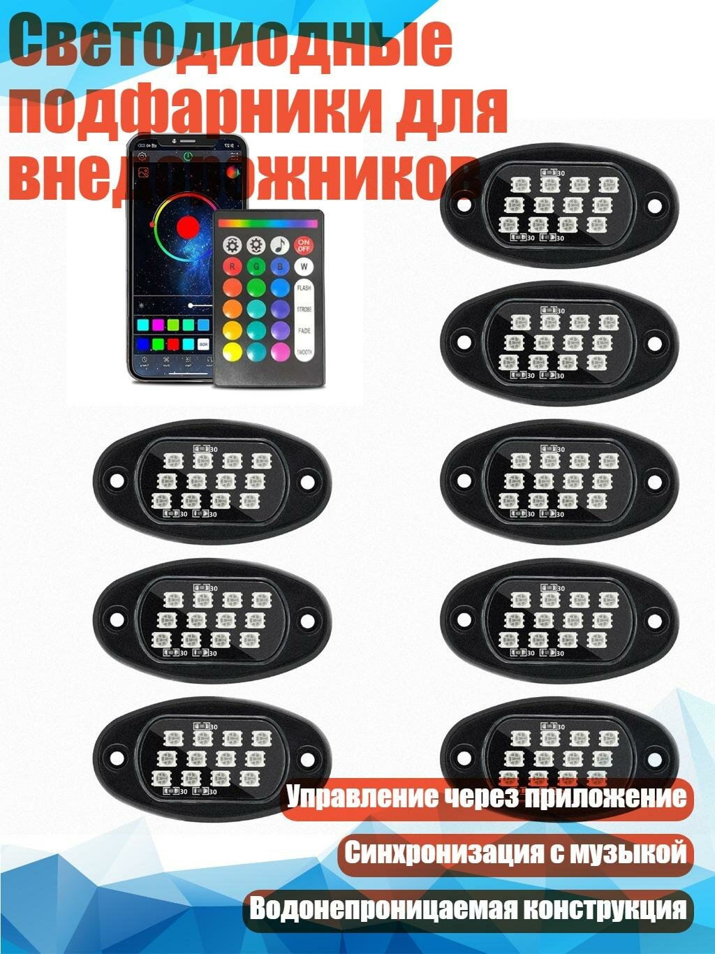 Светодиодные подфарники для внедорожников, большой пульт дистанционного управления