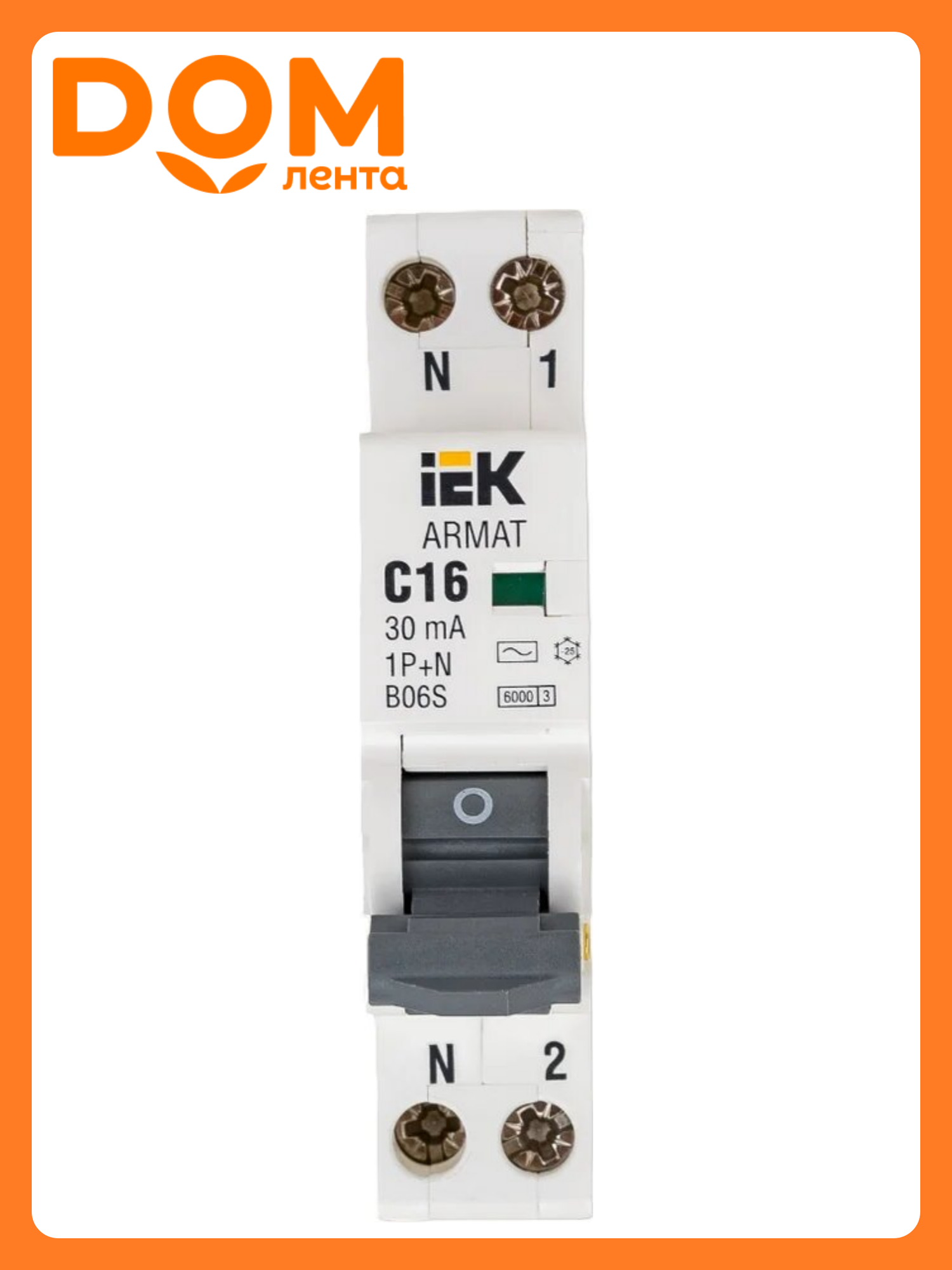 Автоматический выключатель IEK ARMAT дифференциального тока B06S 1P+NP C16 30мА тип A (18мм)
