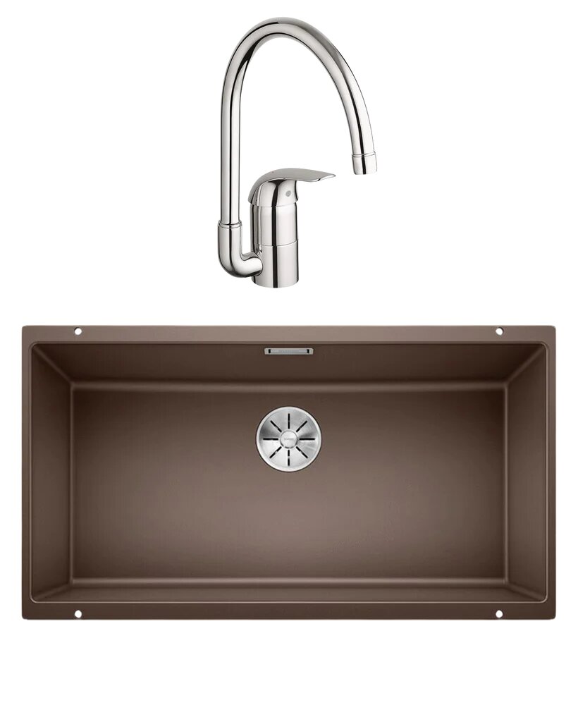 Комплект Мойка Blanco Subline 800-U 83x46, кофе, искусственный гранит / Смеситель Grohe Euroeco 32752000 глянцевый хром