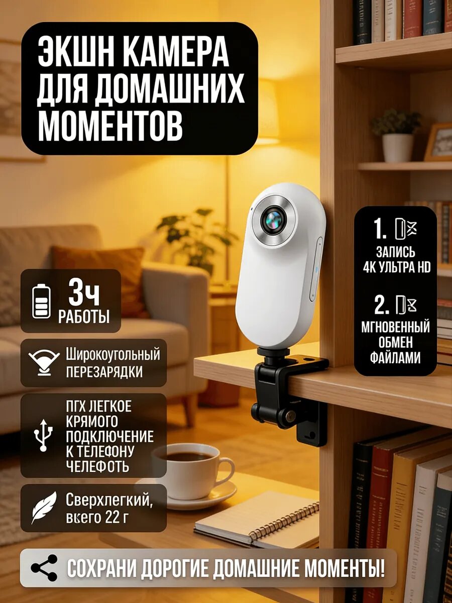Водонепроницаемая экшн-камера 4K с креплениями GoPro