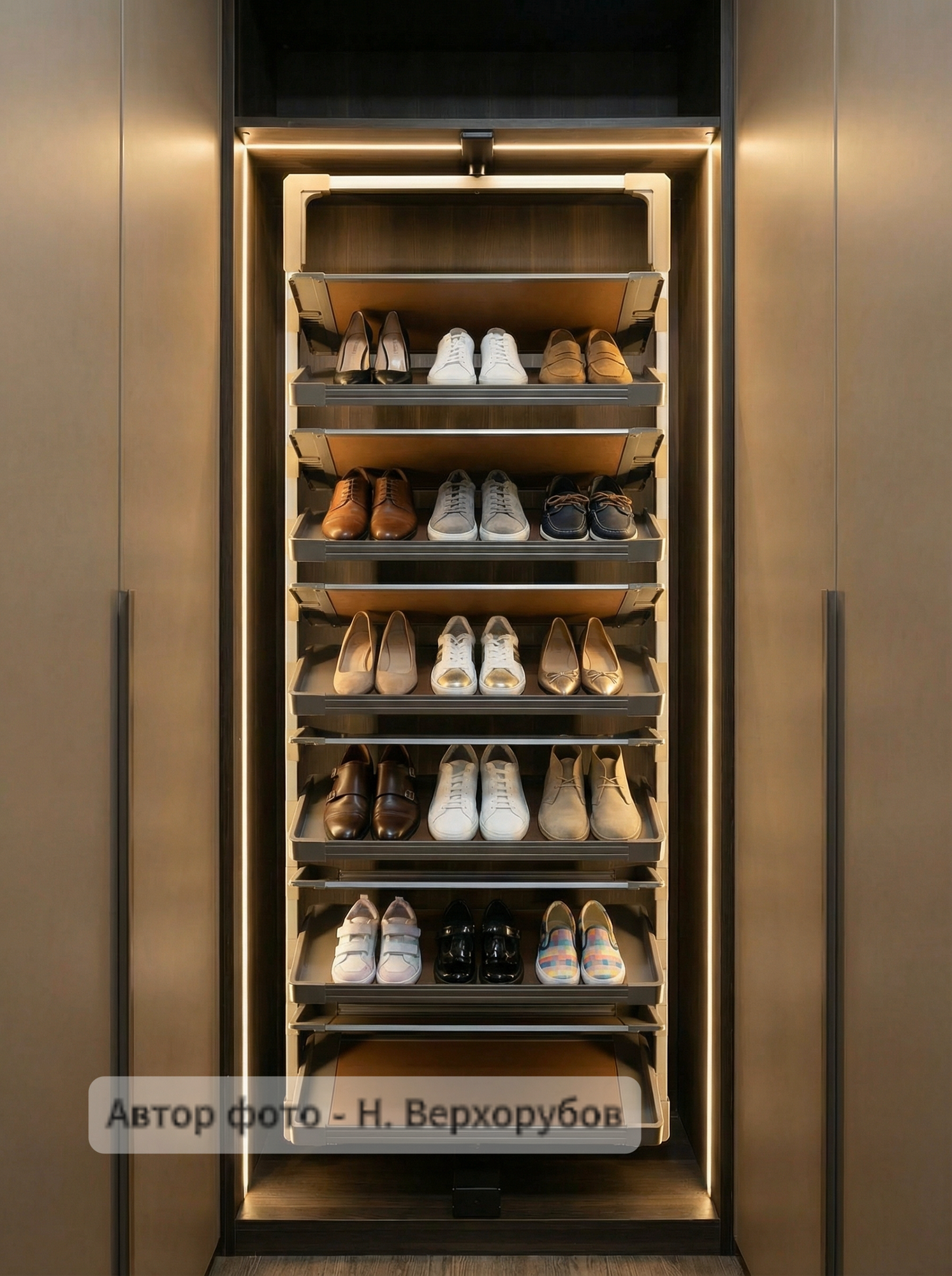 Карусельная выдвижная система хранения обуви. 6 полок, телескопическая рама 1155-1255мм