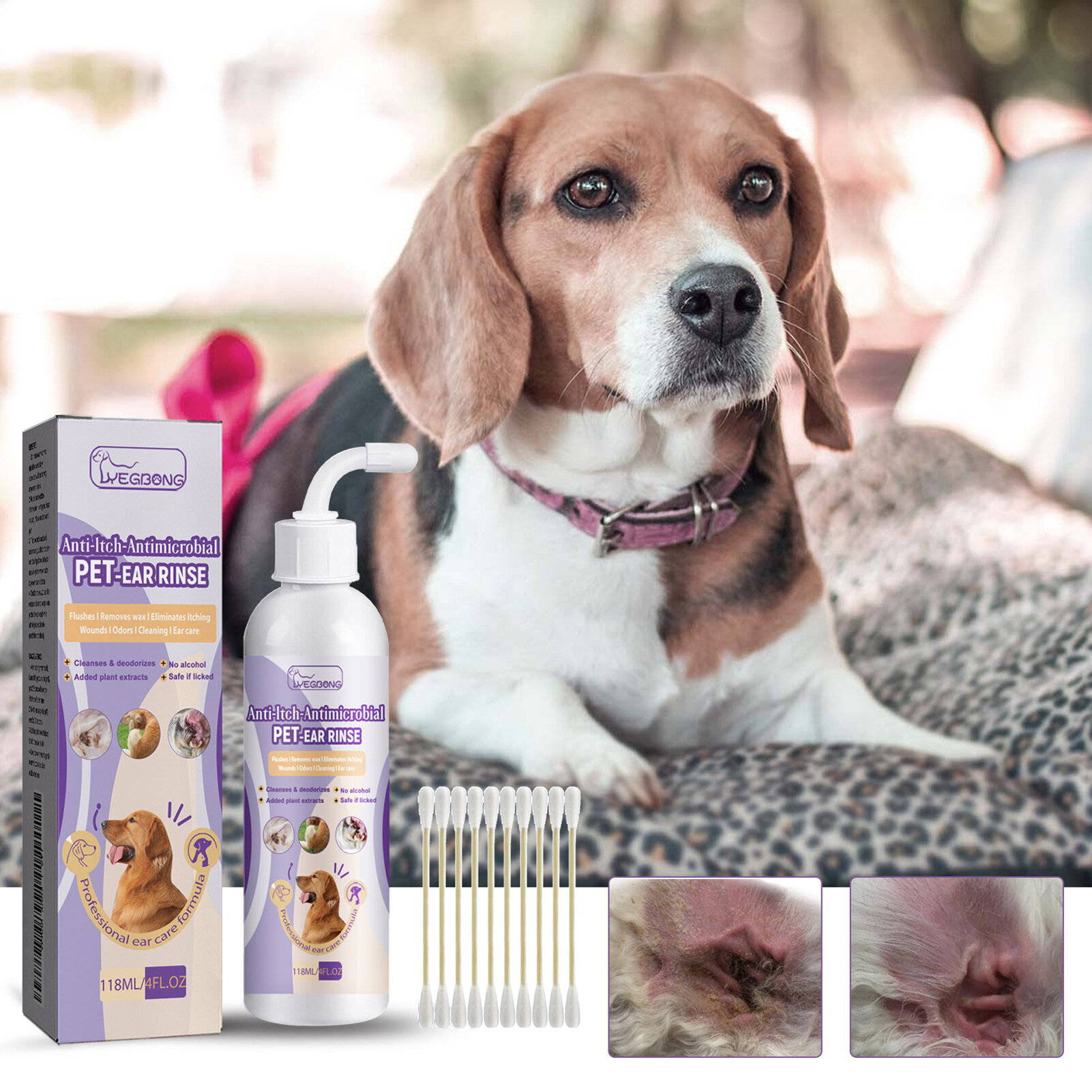 Жидкость для чистки ушей для домашних животных 118 мл, устранение запаха и серы, капли для ушей