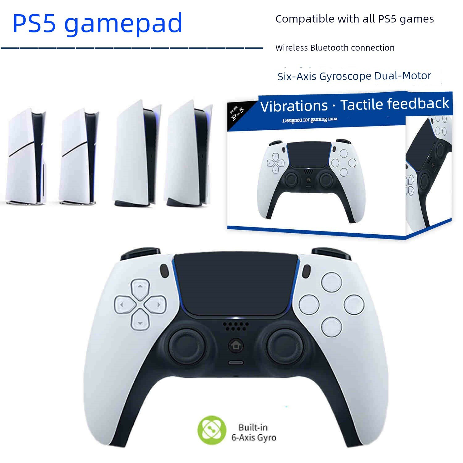 Официальный беспроводной контроллер PS5 Slim для PlayStation 5, черно-белый с турбо-кнопкой, заменяющий оригинальный