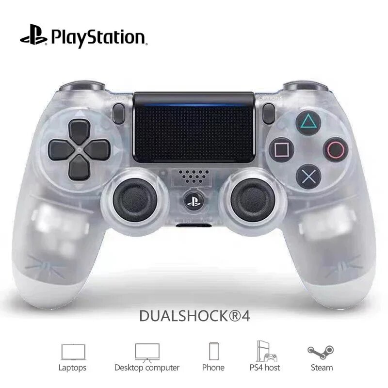 PS4 Pro Беспроводной Bluetooth-контроллер для ПК, мобильных устройств и Steam - Прозрачный белый, новый оригинальный,