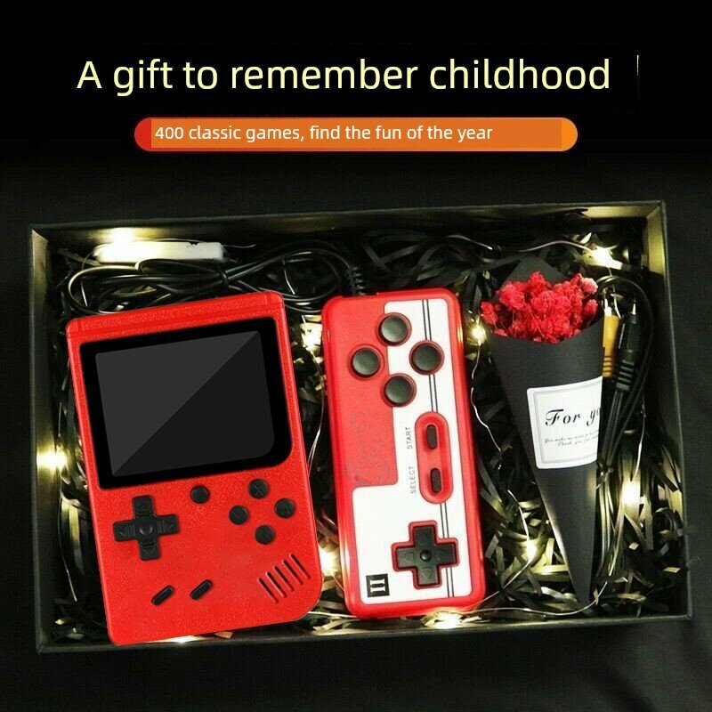 Подарочный набор игровой консоли с 400 играми, режимом для двоих, 1 батареей, зарядным кабелем — красный