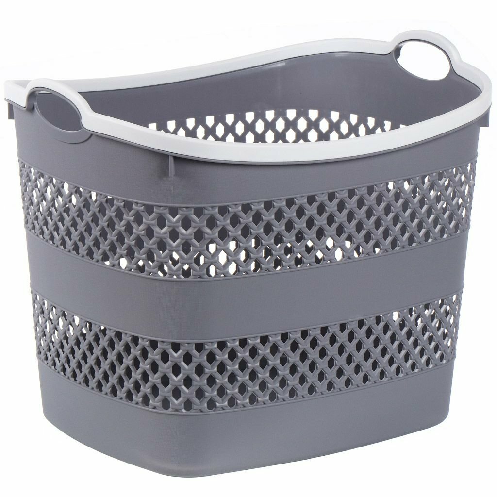 Корзина для белья и хранения вещей прямоугольная серая 37.5х35.5х45 см из пластика с ручками для ванной комнаты Y4-7816