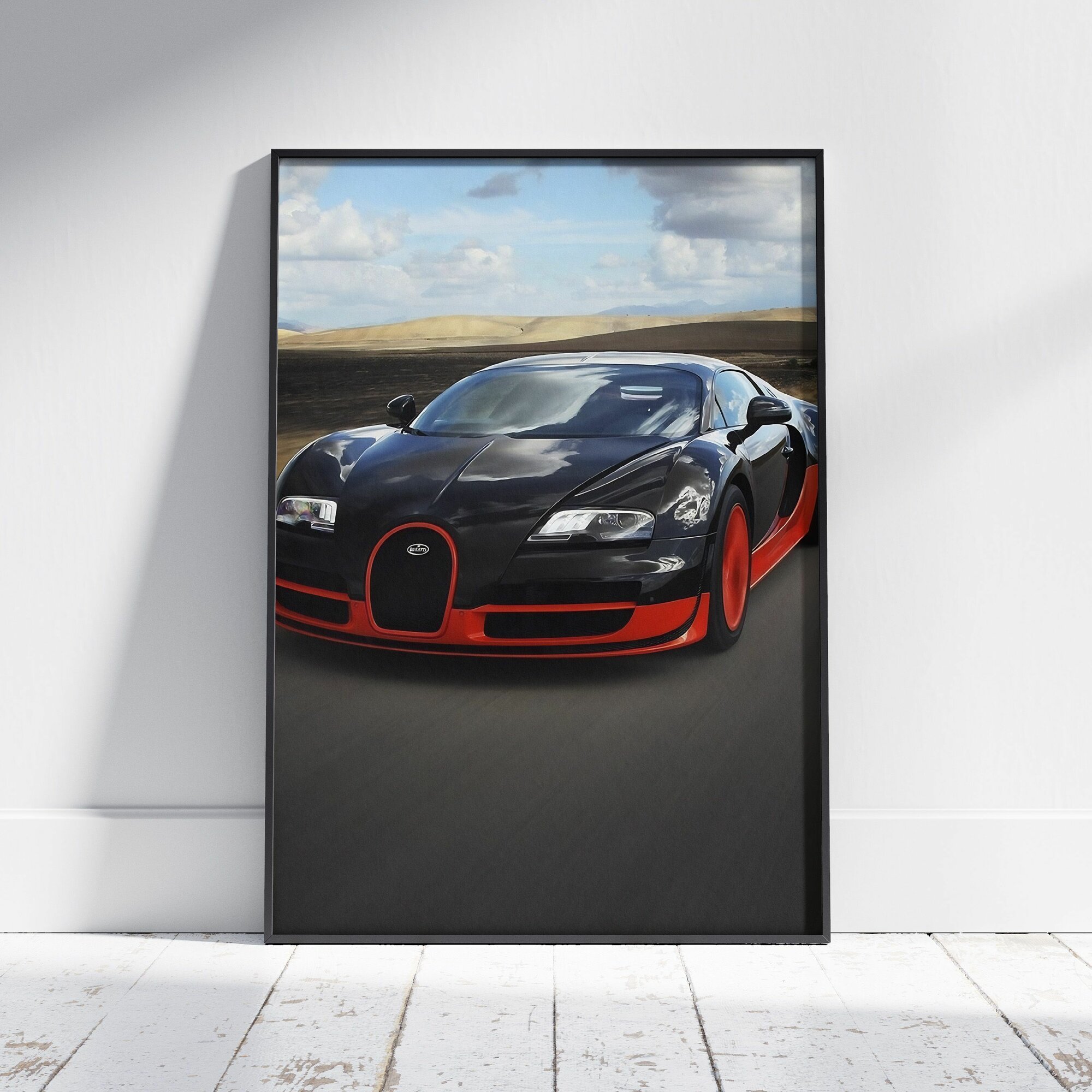 Плакат на стену для интерьера Культовые машины (Bugatti Veyron 2) - Постер по легендарным и классическим ретро автомобилям формата А4 (21x30 см)