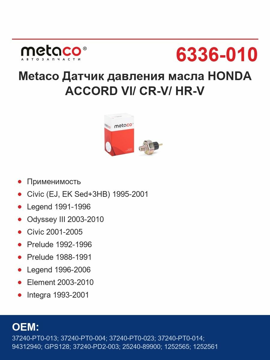 Metaco Датчик давления масла HONDA ACCORD VI/ CR-V/ HR-V