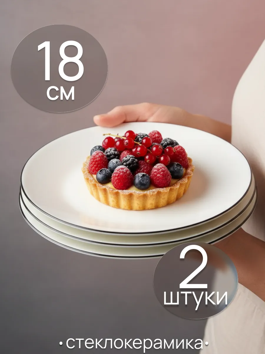 Тарелки десертные набор 2 штуки 18 см стеклокерамика