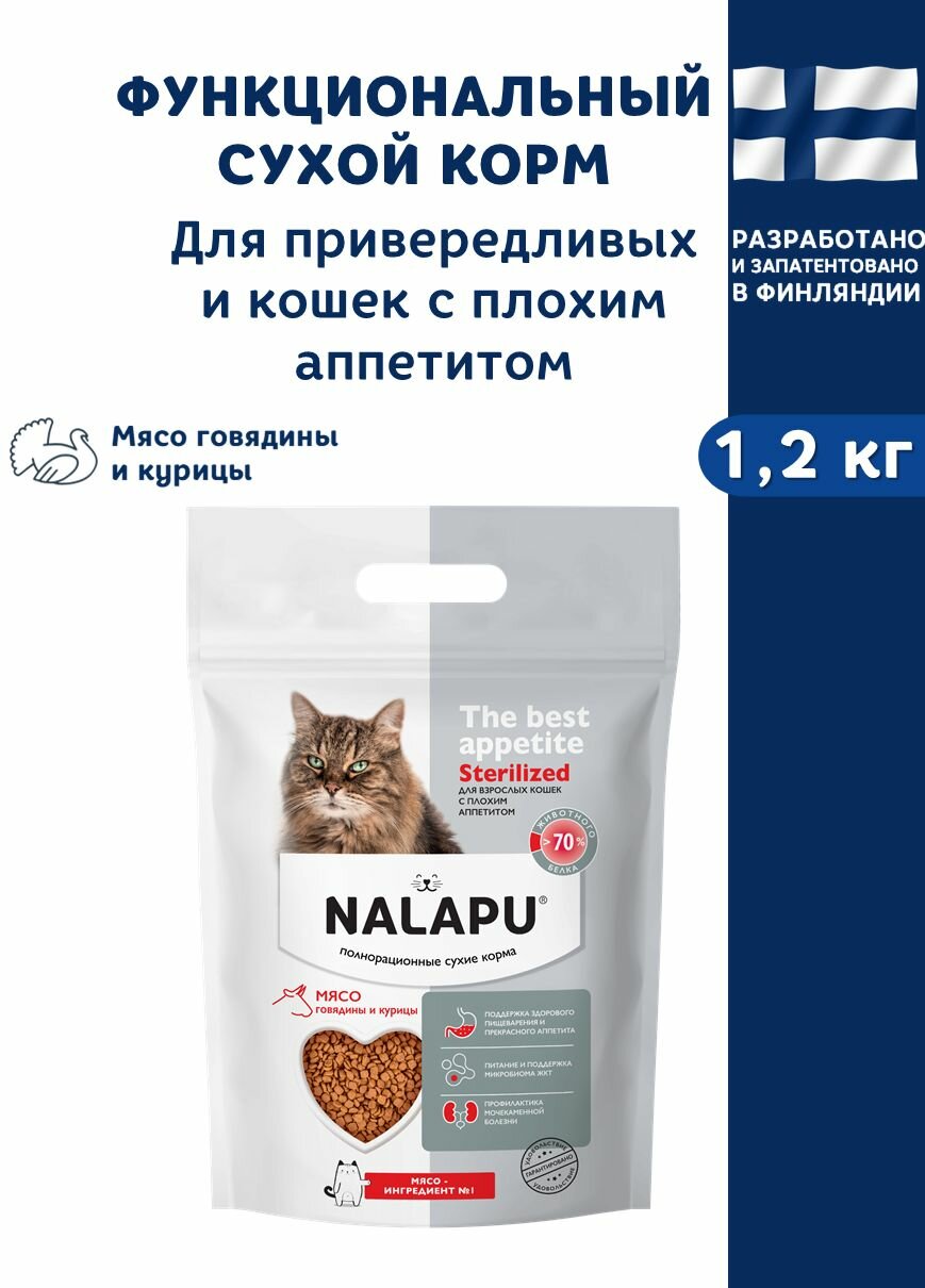 Сухой корм для кошек NALAPU The Best appetite Sterilized говядина и курица 1,2кг