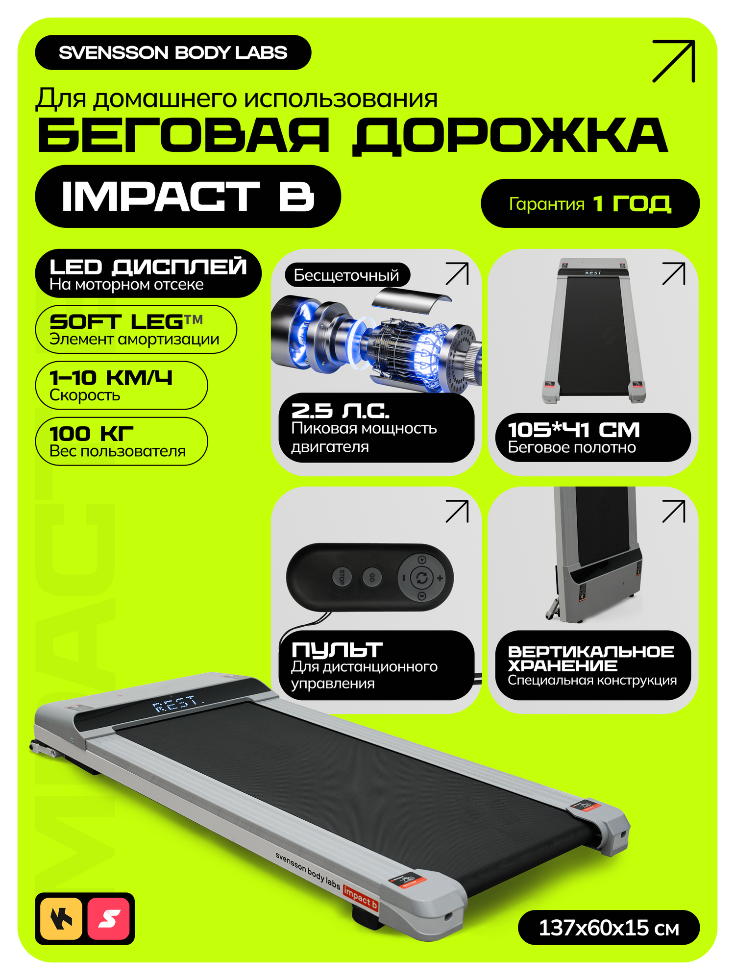 Беговая дорожка электрическая для дома SVENSSON BODY LABS IMPACT B