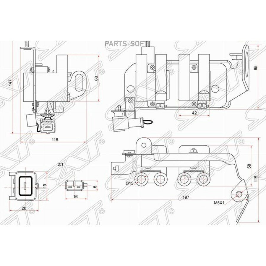 Катушка зажигания Kia Rio 00-05 / Spectra 00-11 A5D, GA6D, S6D (Модуль) от официального дистрибьютора, SAT, артикул ST0K30E1810X