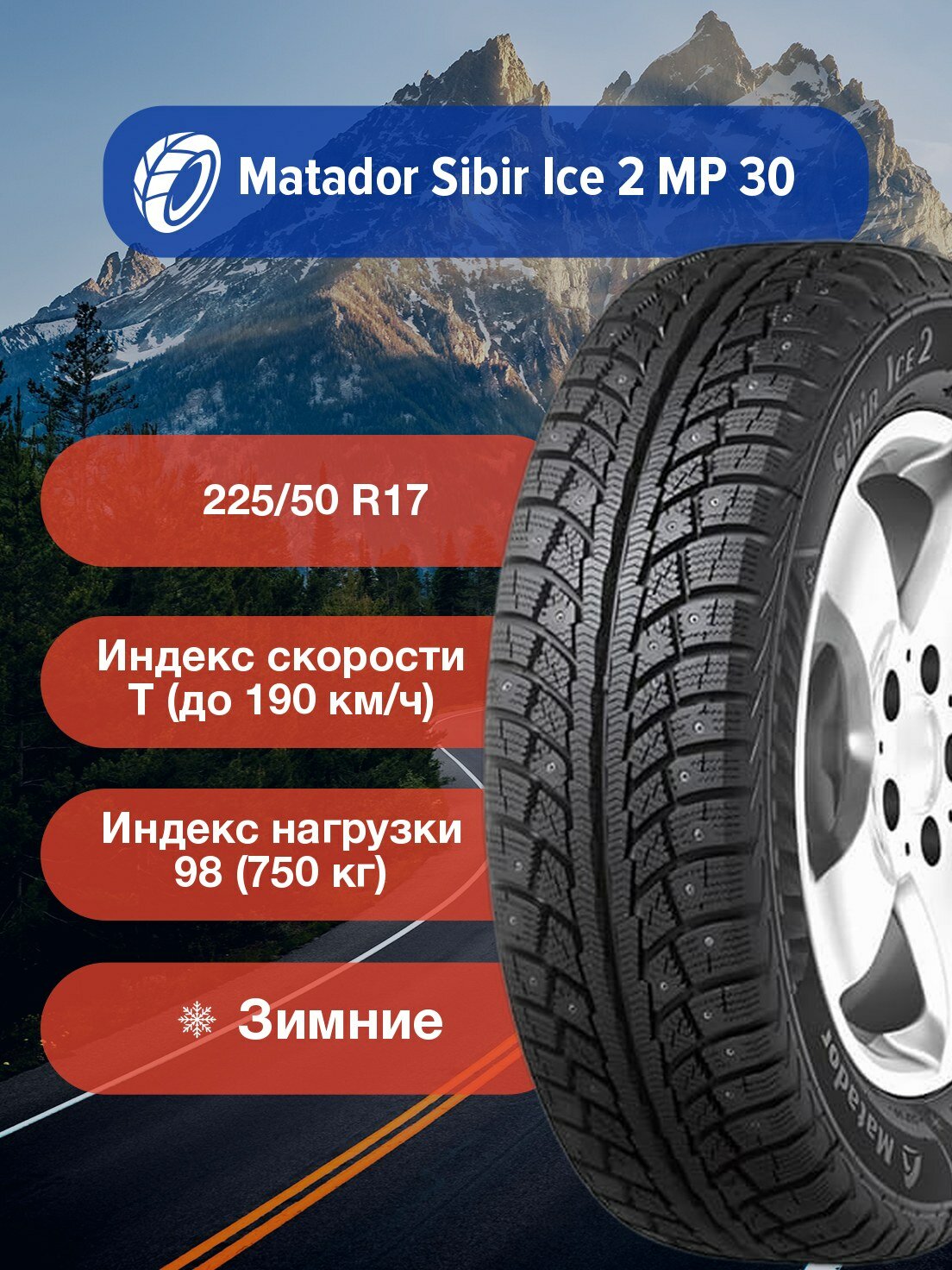 Легковые Зимние Шины Matador Sibir Ice 2 MP 30 225/50 R17 98Т-15853890000 для легковых автомобилей и кроссоверов