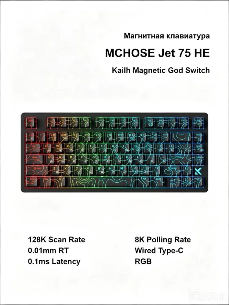 Игровая клавиатура проводная Jet 75 HE, Kailh Magnetic God Switch, Topographic, Магнитная клавиатура, Английская раскладка, черный, оливковый