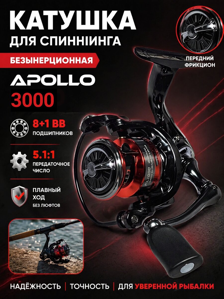 Катушка для спиннинга безынерционная YIN TAI APOLLO 3000 (8+1)BB, катушка рыболовная