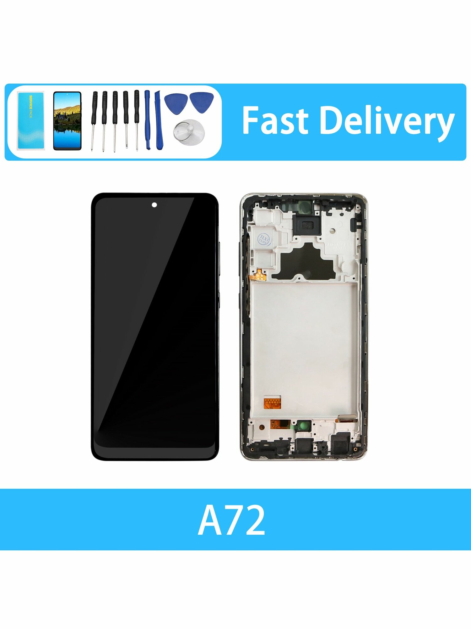 Дисплей для Samsung Galaxy A72 (с рамкой), TFT LCD, 6.6", 720x1600, яркость 320 нит, рамка чёрная