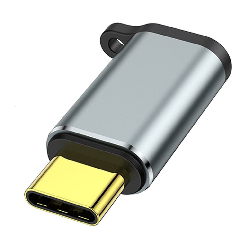 Адаптер для зарядки iPhone: Lightning-разъём (м) → USB-C (ж), Серый - боковое отверстие