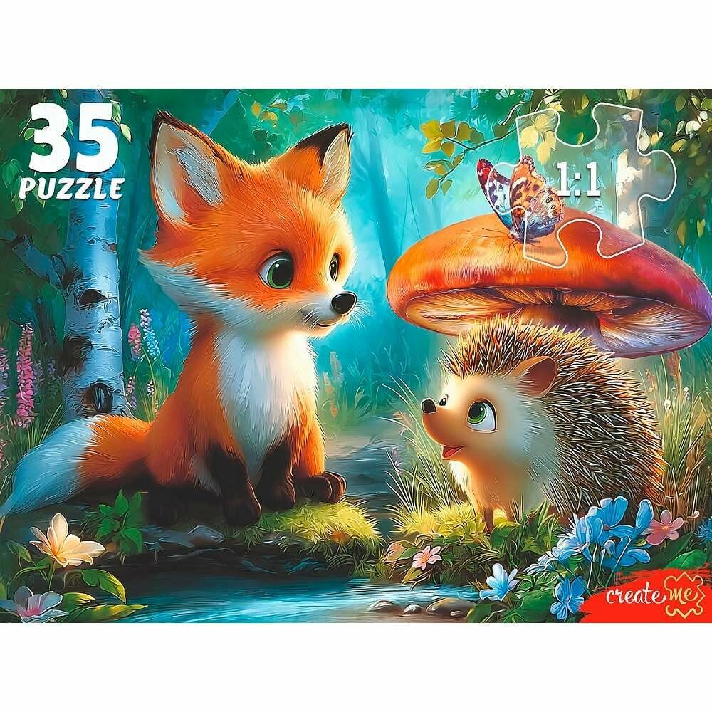 Детский пазл Рыжий кот 35 лиса и ежик, ф35-3424