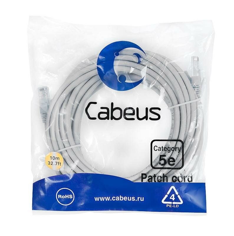 Патч-корд U/UTP кат.5E PC-UTP-RJ45-Cat.5e-15m-LSZH 2xRJ45/8p8c неэкранир. LSZH 15м сер. Cabeus 9592c