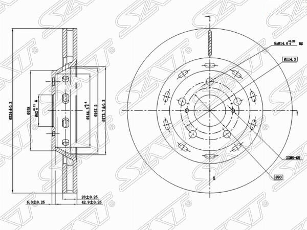 Диск тормозной спереди SAT ST-43512-0T010 Toyota Venza 08-