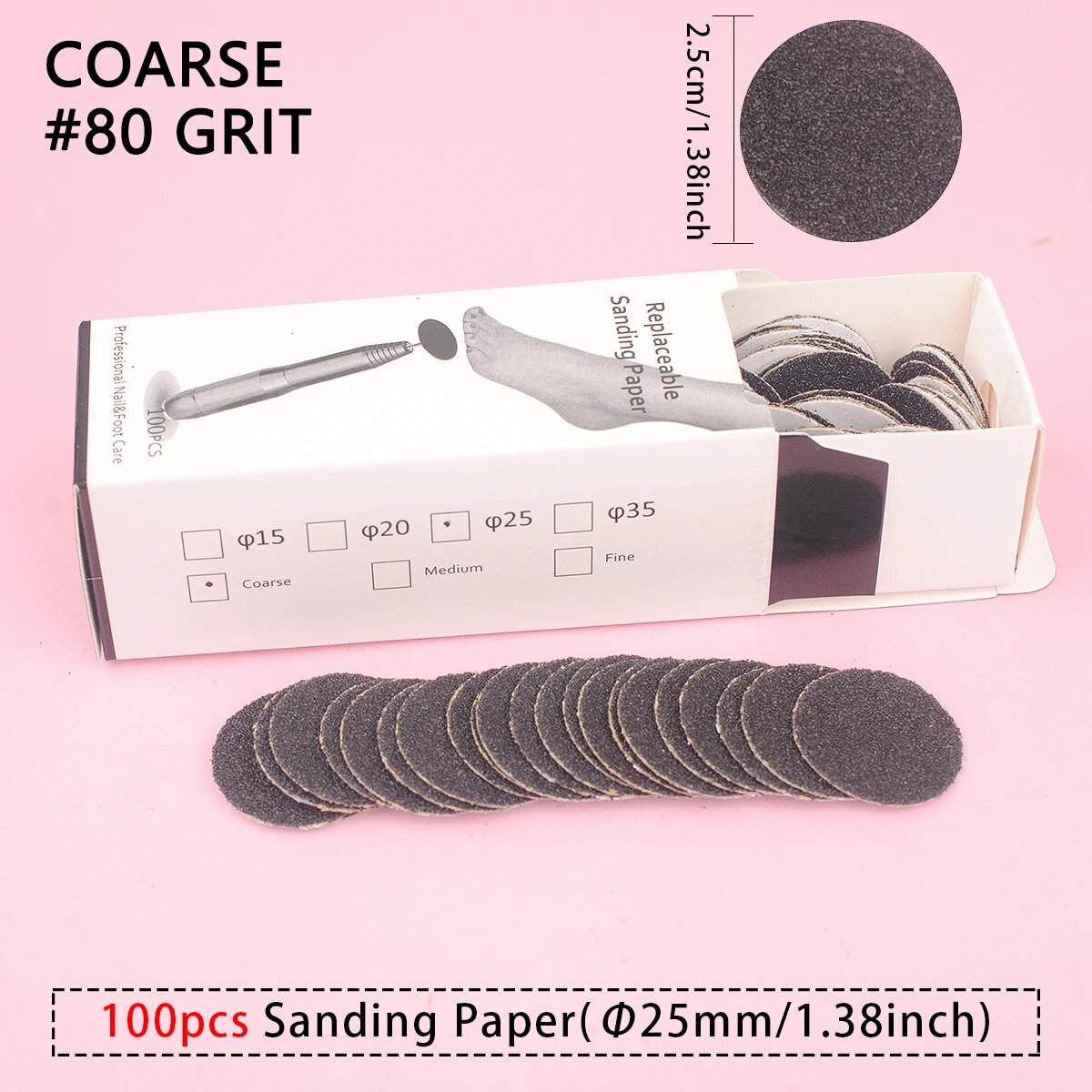 Шлифовальные диски для педикюра, 80 grit, 100шт