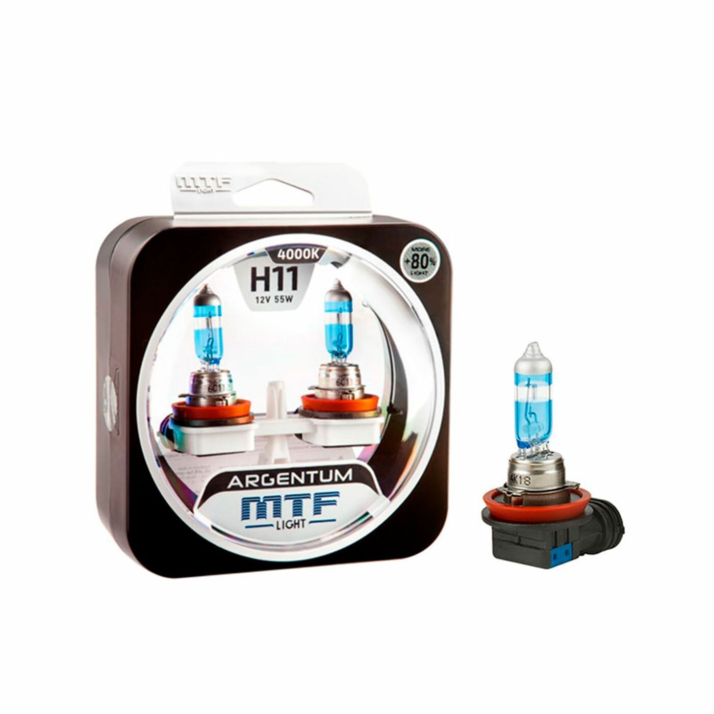 Набор ламп H11 55W 12V 4000K Argentum+80% MTF (2шт)