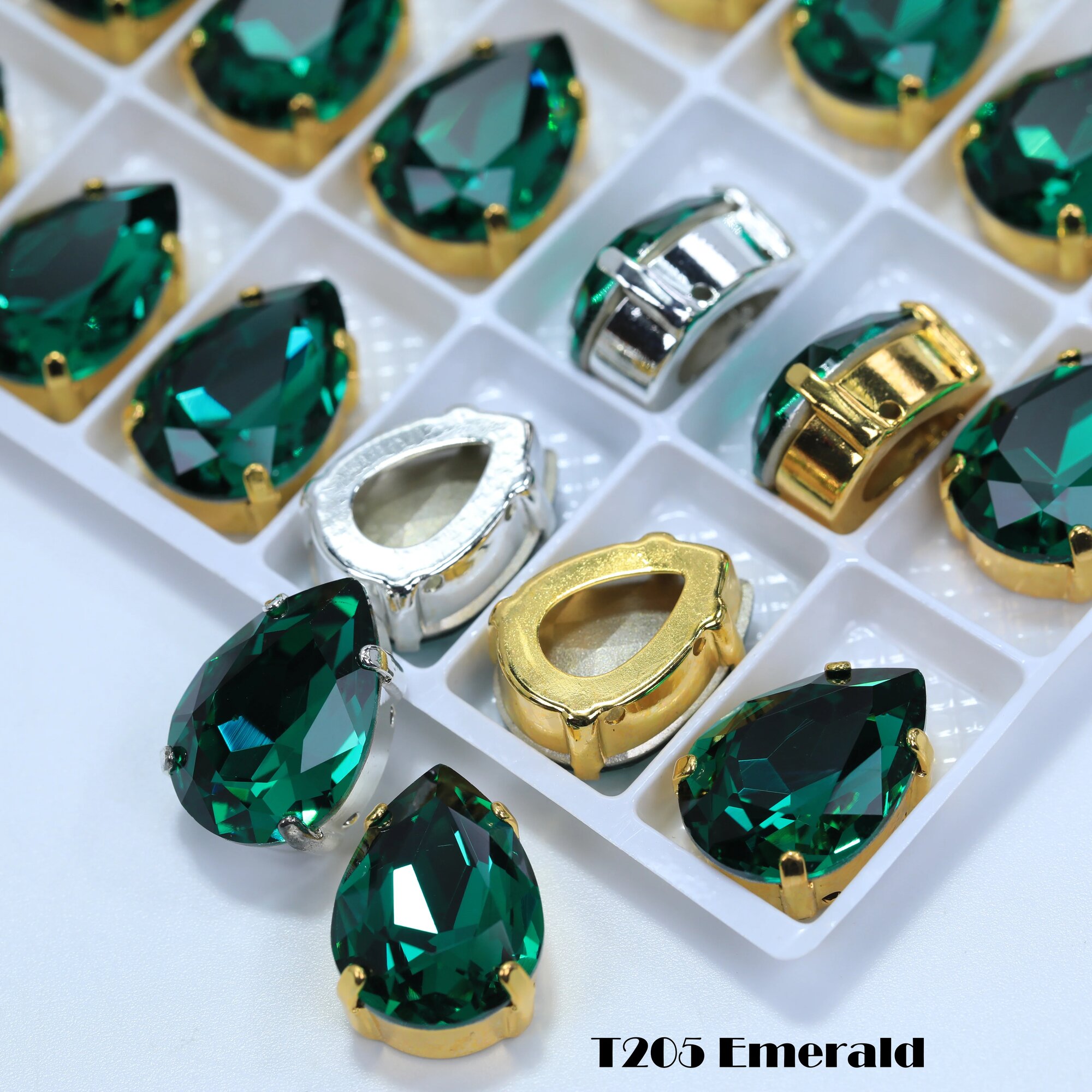 Стеклянные стразы AAA класса для рукоделия Silver Claw, 36Pcs 10mm14mm, T205 Emerald