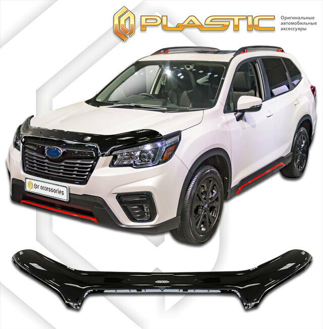 Дефлектор капота для Subaru Forester V 2018 - 2021 Черный глянцевый СА Пластик